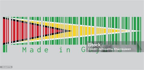 바코드 가이아나 국기 검은색 빨간색 삼각형 및 흰색 황금 삼각형 텍스트 녹색 필드의 색상 설정 가이아나에서 가격에 대한 스톡 벡터 아트 및 기타 이미지 Istock