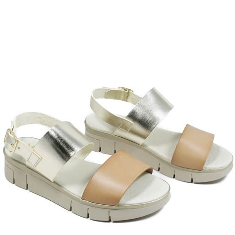 Flexy Low Sandals Comfort In Genuine Leather Tan Platinum Mañana