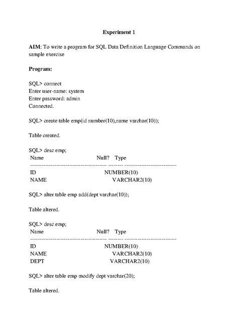 Dbms Exp Lab Manual 1 Q Experiment 1 Aim To Write