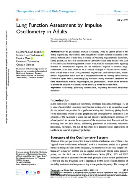 Pdf Lung Function Assessment By Impulse Oscillometry In Adults