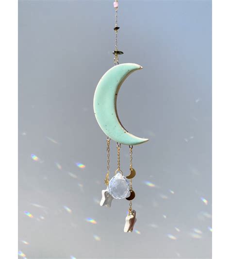 Suncatcher Lune En Grès Céramique Artisanal