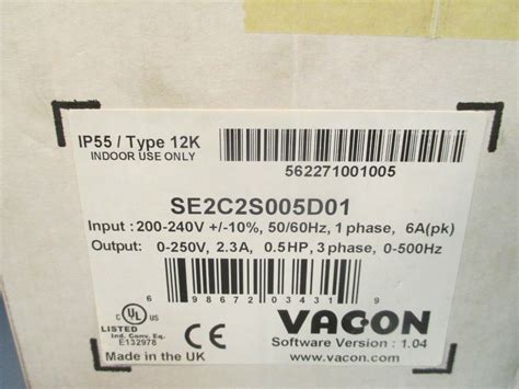 Vacon X Series Se2 Variable Speed Drive 0 5hp 1ph Ip55 Type 12k Se2c2 Etech Surplus