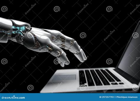 A Hand Of A Robot Typing On A Laptop Chatbot Robotic Futuristic Artificial Intelligence Concept
