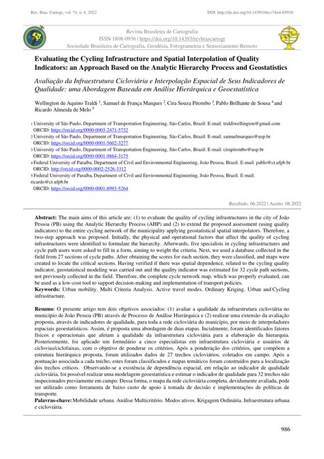 Pdf Evaluating The Cycling Infrastructure And Spatial Interpolation Of Quality Indicators An