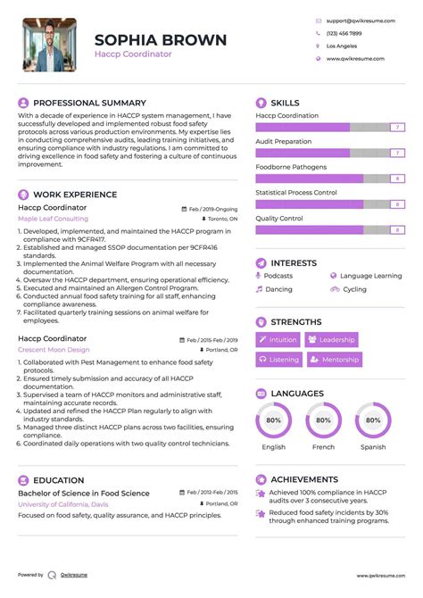 Haccp Coordinator Resume Samples Qwikresume 52 Off