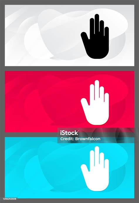 스톱 핸드 아이콘 트렌디 한 현대 플랫 디자인 추상 배너 세트 일러스트 Prohibition에 대한 스톡 벡터 아트 및 기타