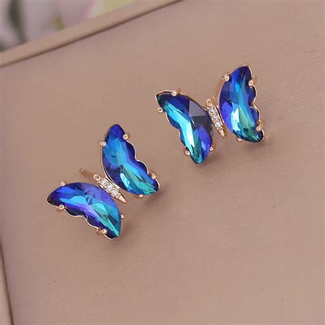 Серьги-бабочки с разноцветными кристаллами | AliExpress