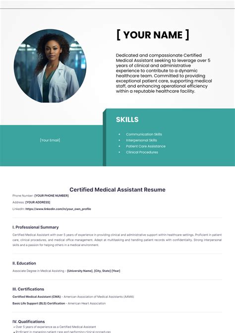 Free Certified Medical Assistant Resume Template To Edit Online