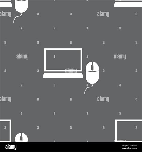 Computer Widescreen Monitor Mouse Sign Ico Seamless Pattern On A Gray Background Vector