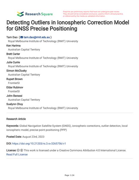 Pdf Detecting Outliers In Ionospheric Correction Model For Gnss Precise Positioning