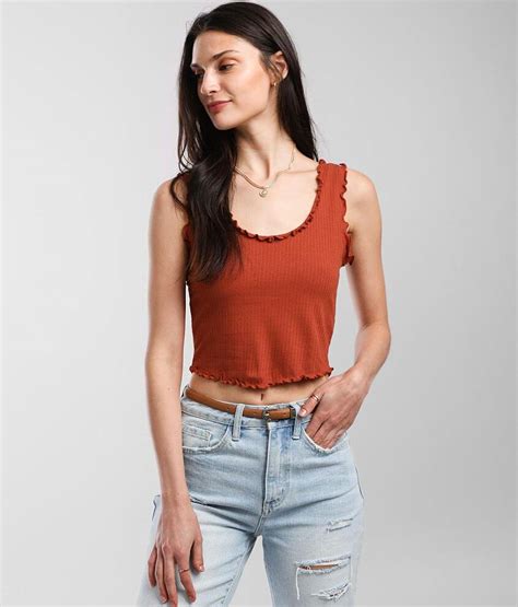 Double Zero Lettuce Trim Cropped Tank Top Womens Tank Tops In Brick Buckle