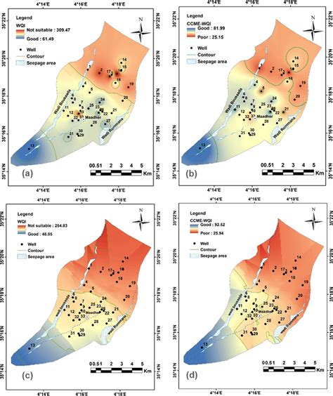 Spatial Distribution Map Of Water Quality Indices Wqi Ccme Wqi A Download Scientific