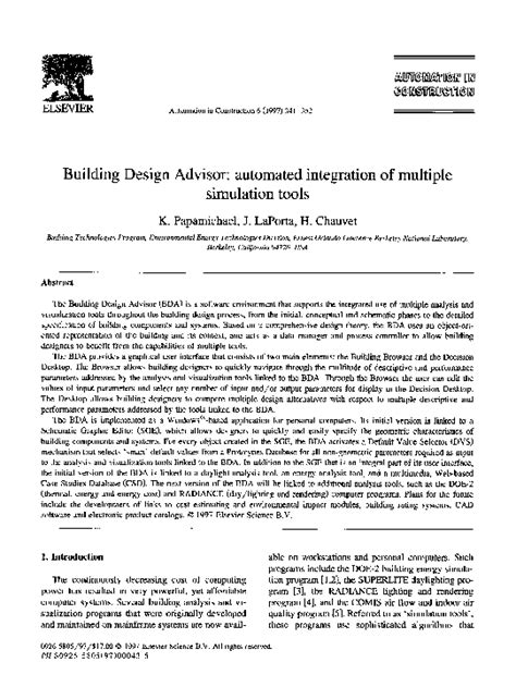 Pdf Building Design Advisor Automated Integration Of Multiple Simulation Tools