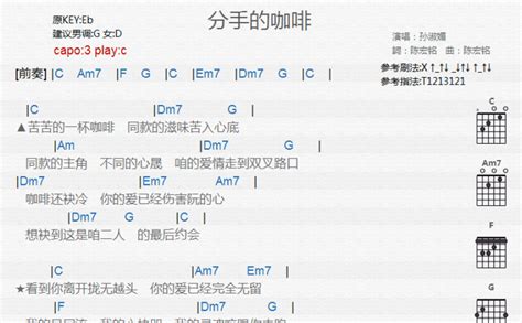 孙淑媚分手的咖啡吉他谱 C调吉他弹唱谱 和弦谱 打谱啦