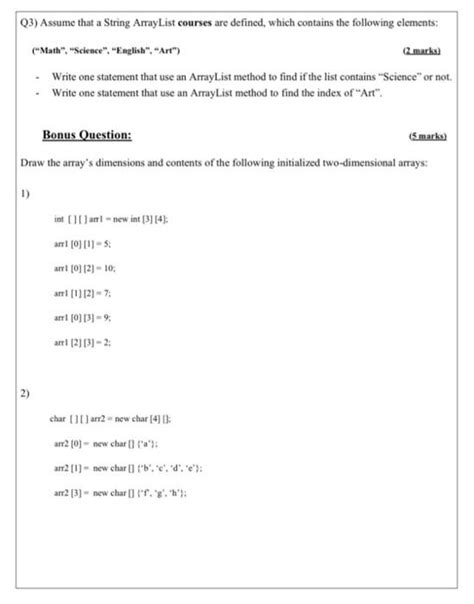 Solved Q3 Assume That A String Arraylist Courses Are