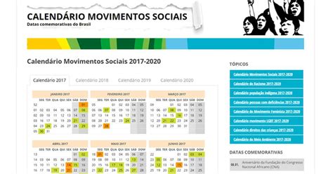 Calendário Na Net Destaca Trajetória De Movimentos Sociais