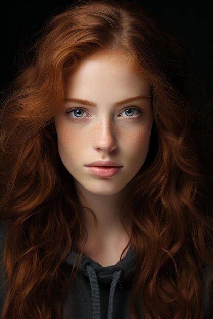 Premium Ai Image A Woman With Long Red Hair And Blue Eyes