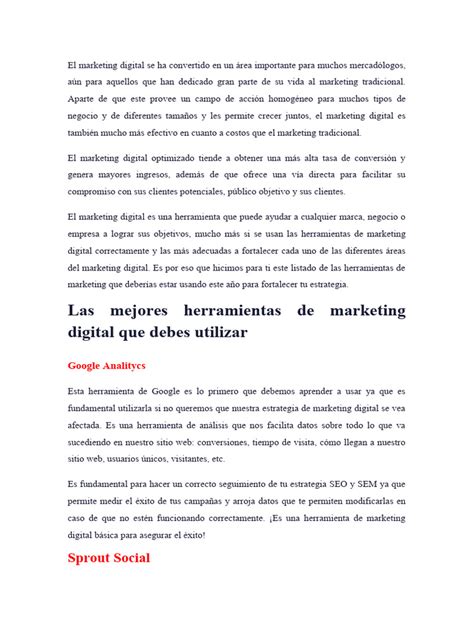 5 Herramientas De Marketing Digital Pdf Publicidad Digital Marketing