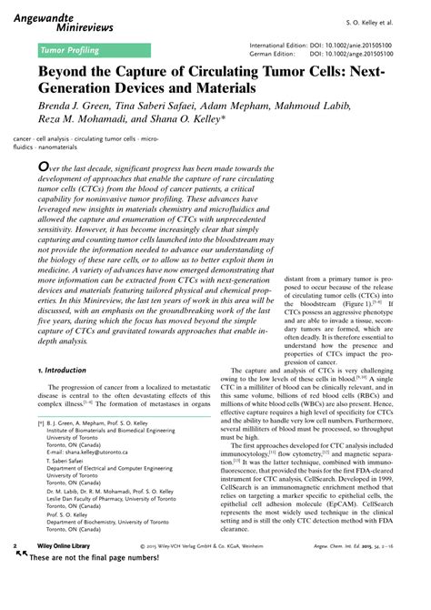 Pdf Beyond The Capture Of Circulating Tumor Cells Next Generation