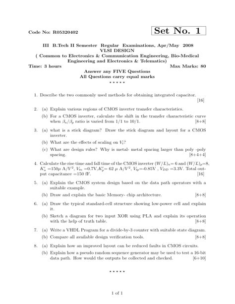 VLSI Design Exam Paper CMOS Layout VHDL Testing