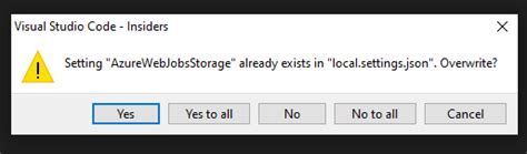 download remote settings prompts to overwrite azurewebjobsstorage