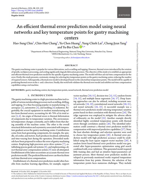 Pdf An Efficient Thermal Error Prediction Model Using Neural Networks And Key Temperature