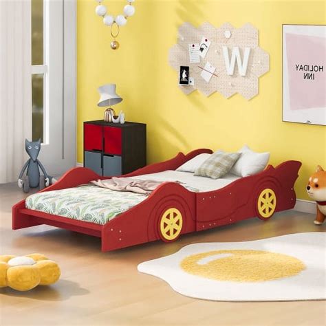 Race Car Bed Twin Size Platform Bed Frame Car Shaped Bed With Wheels