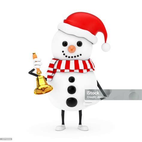 빈티지 골든 스쿨 벨 산타 클로스 모자 캐릭터 마스코트의 눈사람 3d 렌더링 12월에 대한 스톡 사진 및 기타 이미지 12월 겨울 계절 Istock