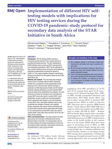 Pdf Implementation Of Different Hiv Self Testing Models With Implications For Hiv Testing