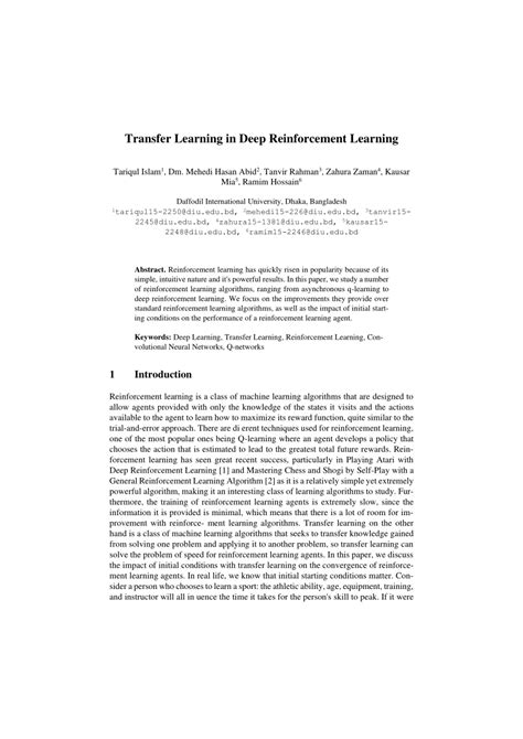 Pdf Transfer Learning In Deep Reinforcement Learning