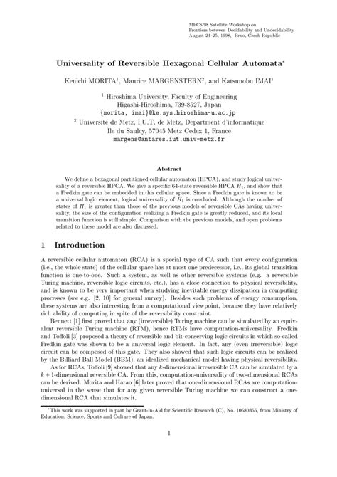 Pdf Universality Of Reversible Hexagonal Cellular Automata