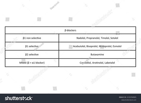 Table Showing Classification Β Adrenergic Receptor Stock Vector Royalty Free 2230784905