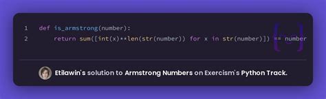 Etilawins Solution For Armstrong Numbers In Python On Exercism