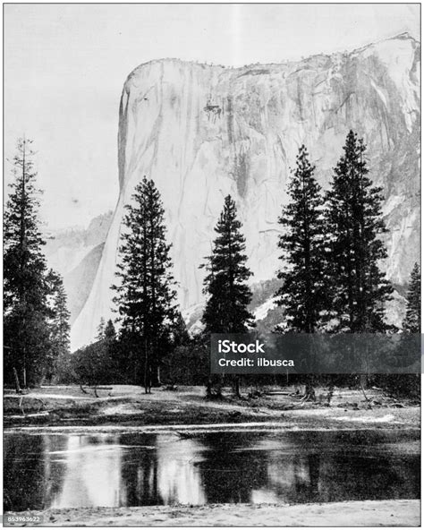 세계의 유명한 사이트의 고 대 사진 엘 카피 탄 요세미티 밸리 캘리포니아 미국 요세미티 국립 공원에 대한 스톡 벡터 아트 및
