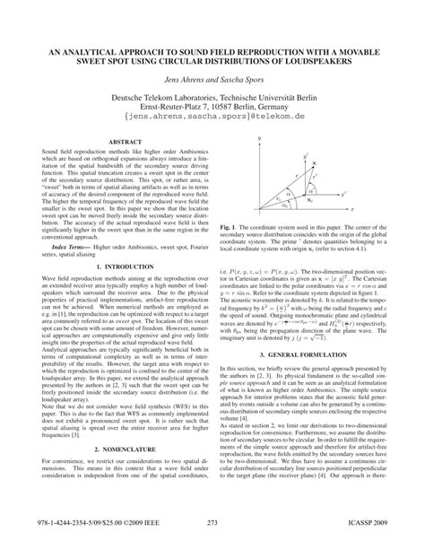 Pdf An Analytical Approach To Sound Field Reproduction With A Movable Sweet Spot Using