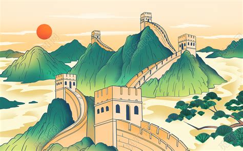国潮风手绘长城风景原创海报插画图片素材免费下载 觅知网