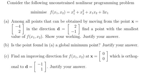 Solved Consider The Following Unconstrained Nonlinear