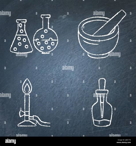 Chemistry Science Icon Set On Chalkboard Chemical Laboratory Equipment Symbols Vector