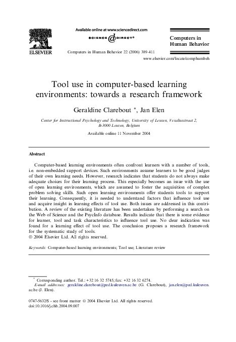 pdf tool use in computer based learning environments towards a