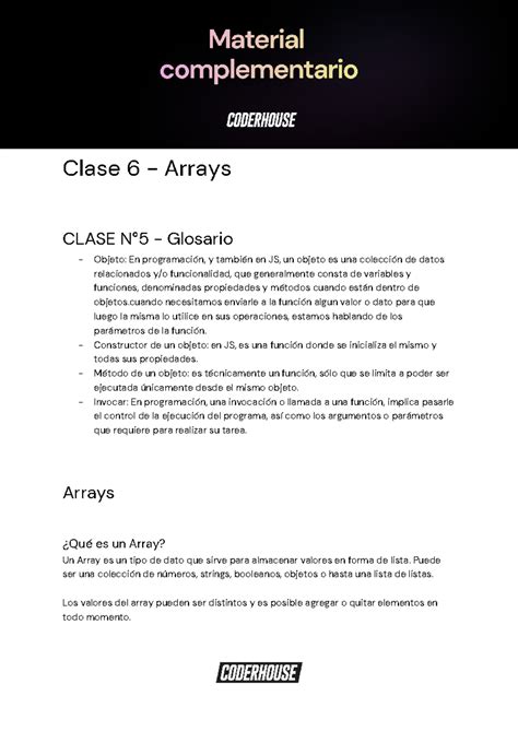 clase 6 arrays 75rehreye clase 6 arrays clase n°5 glosario