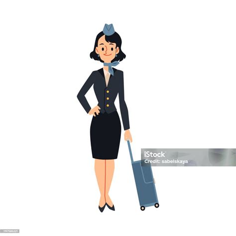 공기 여주인 또는 스튜어디스 격리 평면 벡터 그림을 여행 할 준비가 공항에 대한 스톡 벡터 아트 및 기타 이미지 공항 관광 관광객 Istock