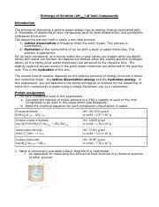 Enthalpy Of Solution Lab Docx Enthalpy Of Solution Hsoln Of Ionic Compounds Introduction