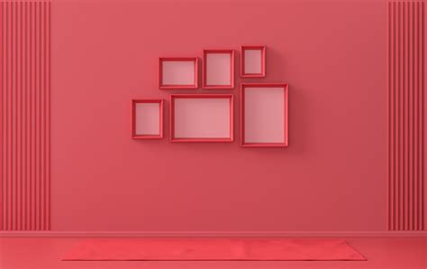 단단한 평평한 파스텔 진한 빨강 흑백 인테리어에 여섯 프레임이있는 벽 모형 0명에 대한 스톡 사진 및 기타 이미지 0명 가구 가정 생활 Istock