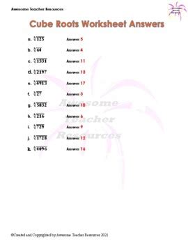 Cube Roots Worksheet By Awesome Teacher Resources TPT
