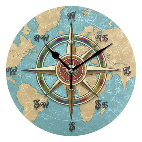 Auuxva Vintage Nautical Compass World Map Round Acrylic Wall Clock
