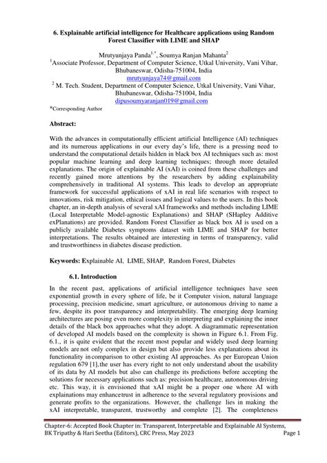 Pdf 6 Explainable Artificial Intelligence For Healthcare Applications Using Random Forest