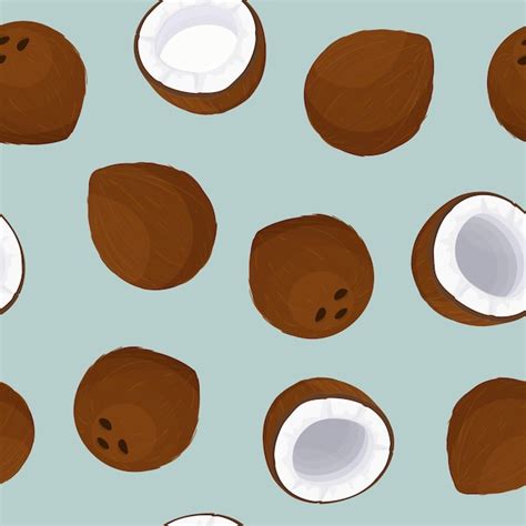 Premium Vector Seamless Coconut Pattern On Pale Blue Cutaway Coconut