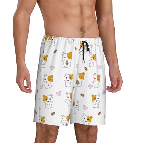 Mens Pajama Shorts Pants Cartoon Cute Hamster Love Soft Lounge Pajama Bottoms Sleep Shorts Pj