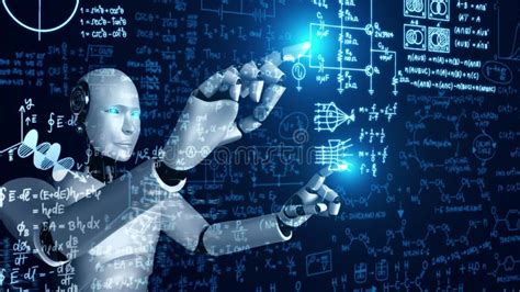 Ai Hominoid Robot Touch Screen Of Mathematics Formula And Science