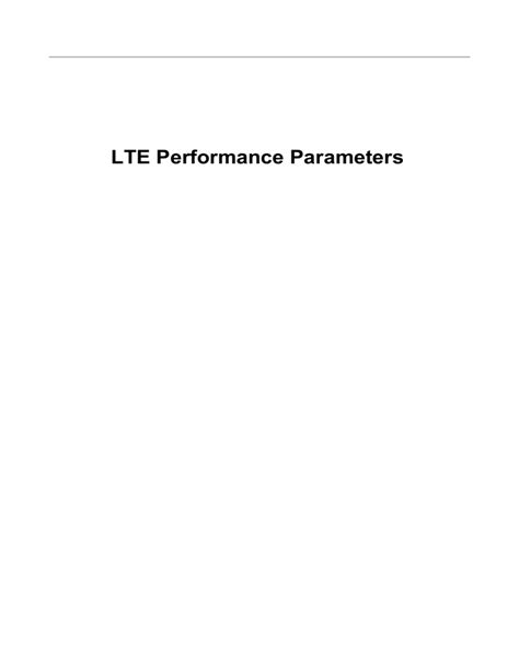 Lte Performance Parameters